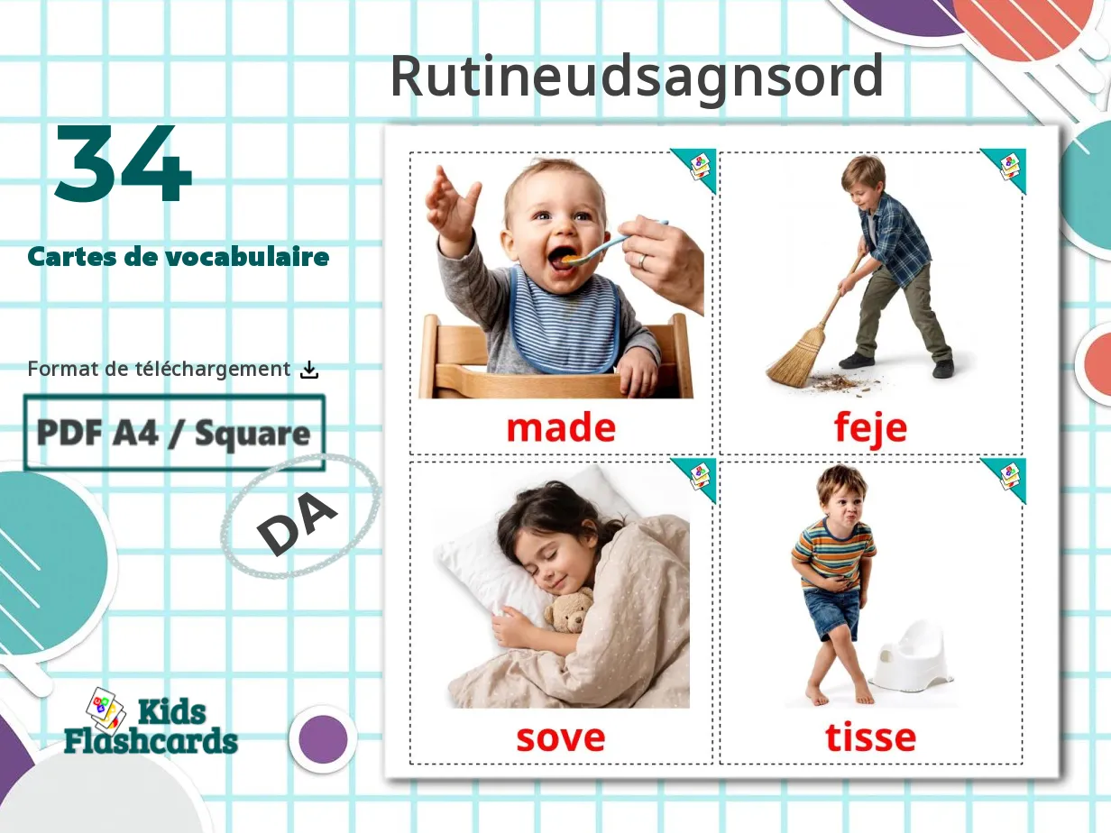 34 Cartes de Vocabulaire pour Enfants GRATUITES Les Verbes de Routine à ...