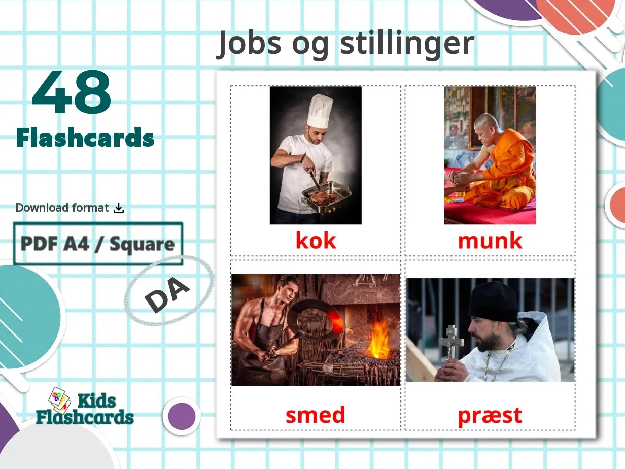 48 Printable Jobs and Occupations Flashcards in Dansk (Free PDF)