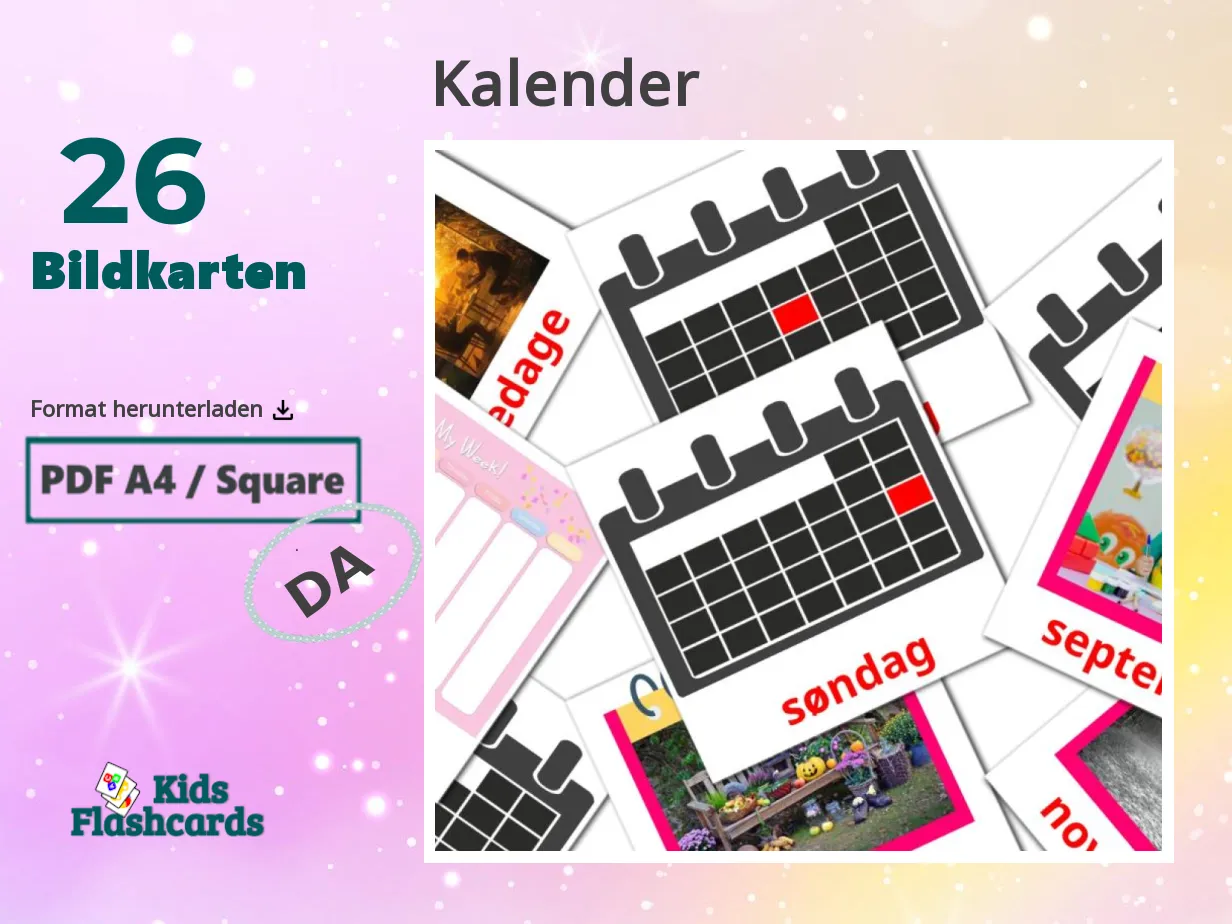 26 Kalender Bildkarten auf Dansk | KOSTENLOSE druckbare PDFs