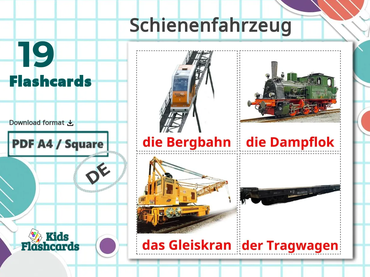 19 Printable Rail transport Flashcards in German (Free PDF)