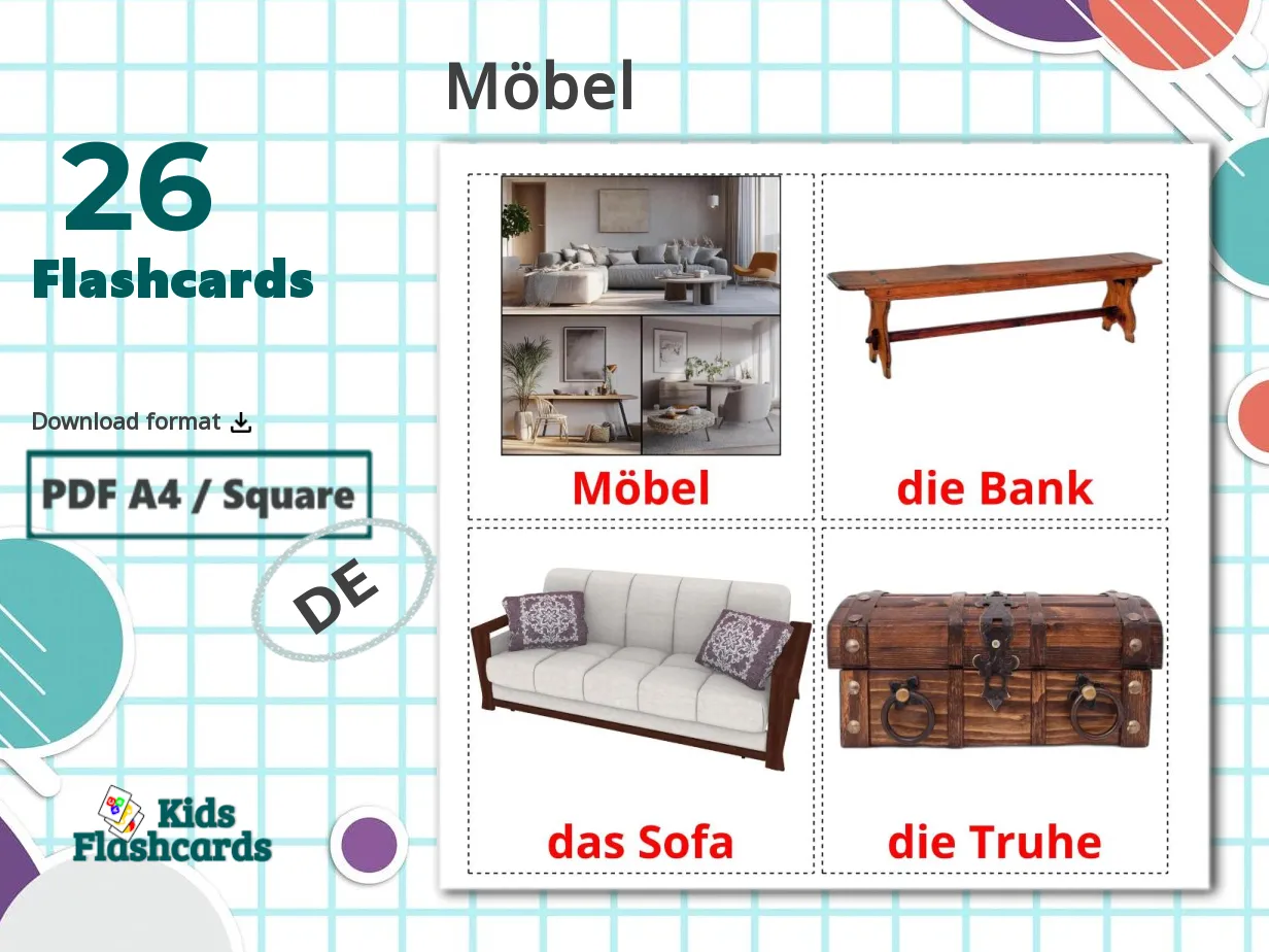 26 Printable Furniture Flashcards in German (Free PDF)