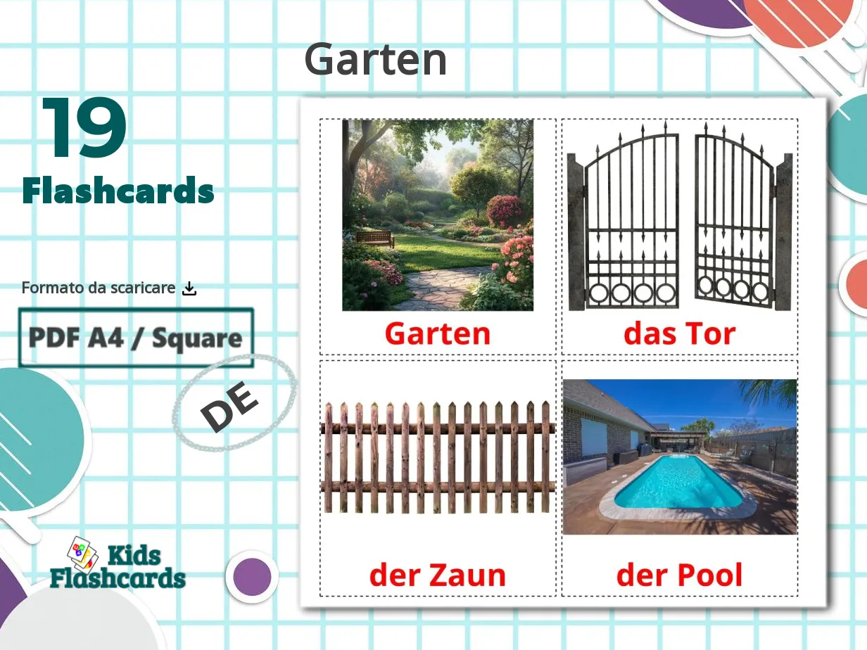 19 Flashcard GRATUITE sui Giardino in 4 Formati PDF | Immagini in Tedesco