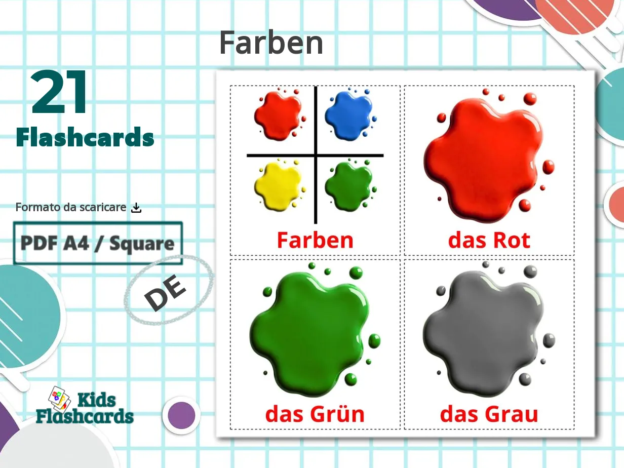 21 Flashcard GRATUITE sui Colori in 4 Formati PDF | Immagini in Tedesco