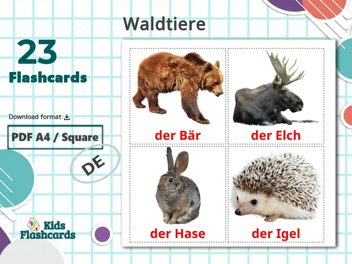 23 Printable Forest animals Flashcards in German (Free PDF)