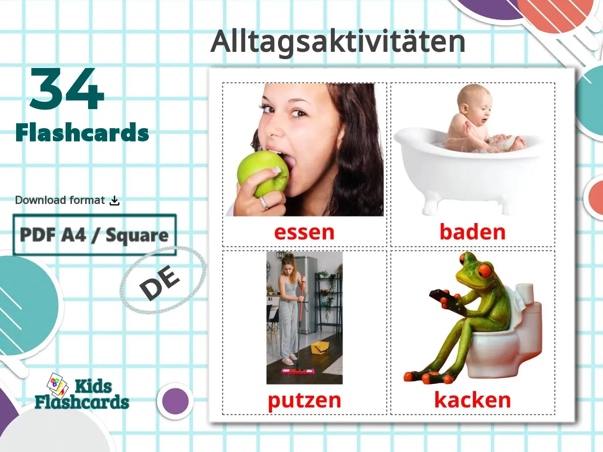 34 Printable Routine verbs Flashcards in German (Free PDF)