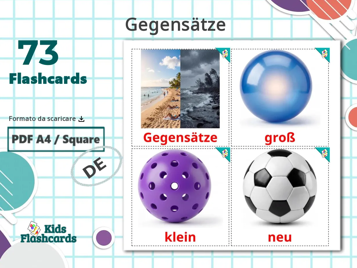 73 Flashcard GRATUITE sui Opposti in 4 Formati PDF | Immagini in Tedesco