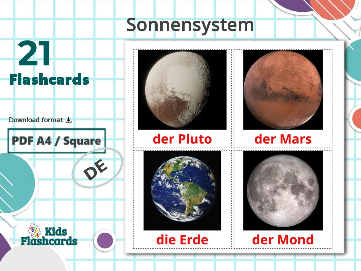 21 Printable Solar System Flashcards in German (Free PDF)