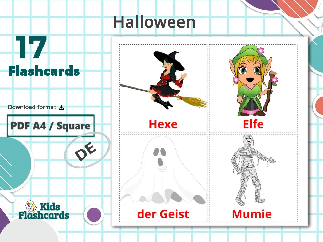 17 Printable Halloween Flashcards in German (Free PDF)