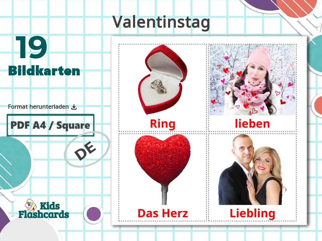 19 Valentinstag Bildkarten in PDF | Deutsch Bilder