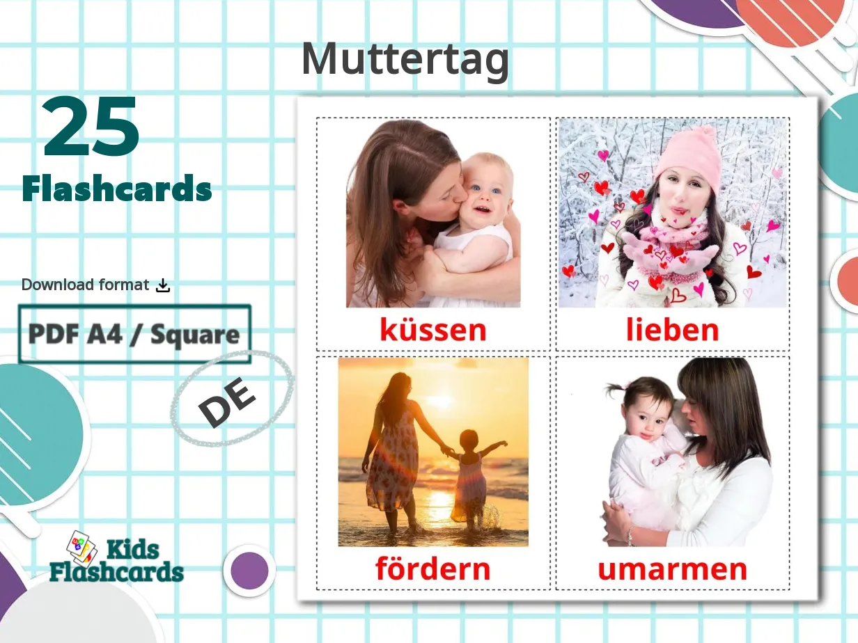 25 Printable Mother's day Flashcards in German (Free PDF)