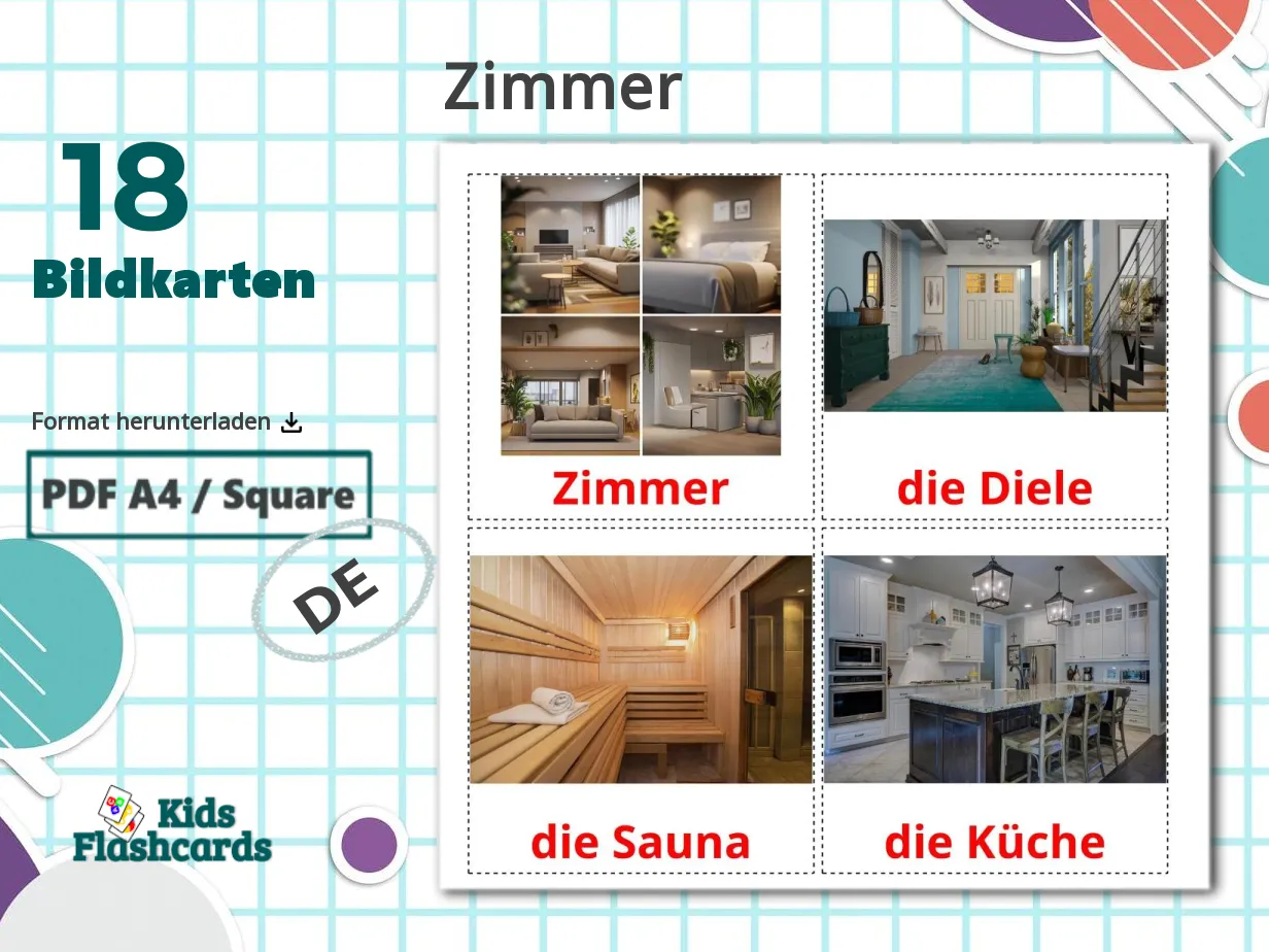 18 Zimmer Bildkarten in PDF | Deutsch Bilder