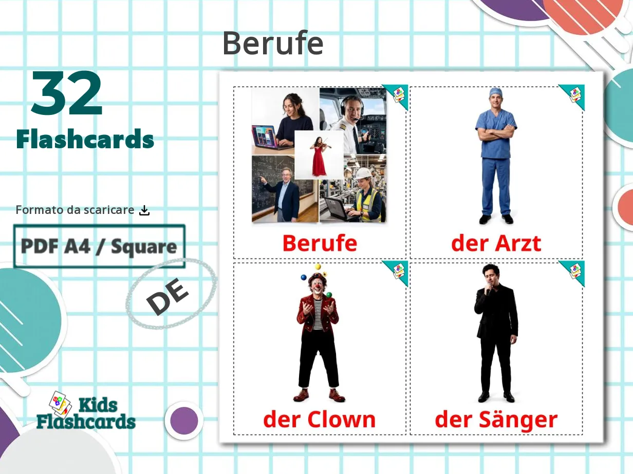 32 Flashcard GRATUITE sui Professioni in 4 Formati PDF | Immagini in ...