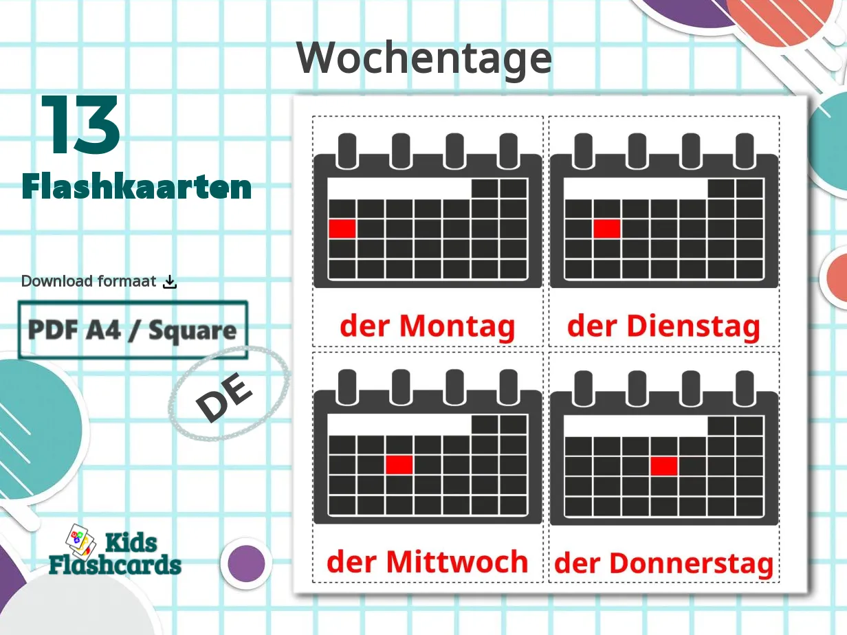 13 GRATIS Dagen van de week Flashcards in 4 PDF formaten | Duits ...
