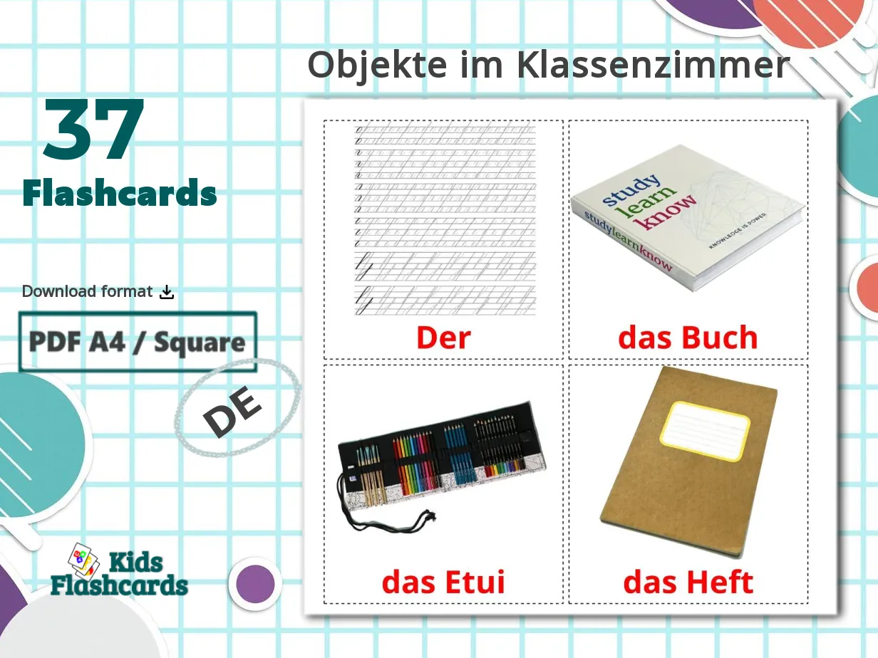37 Printable Classroom objects Flashcards in German (Free PDF)