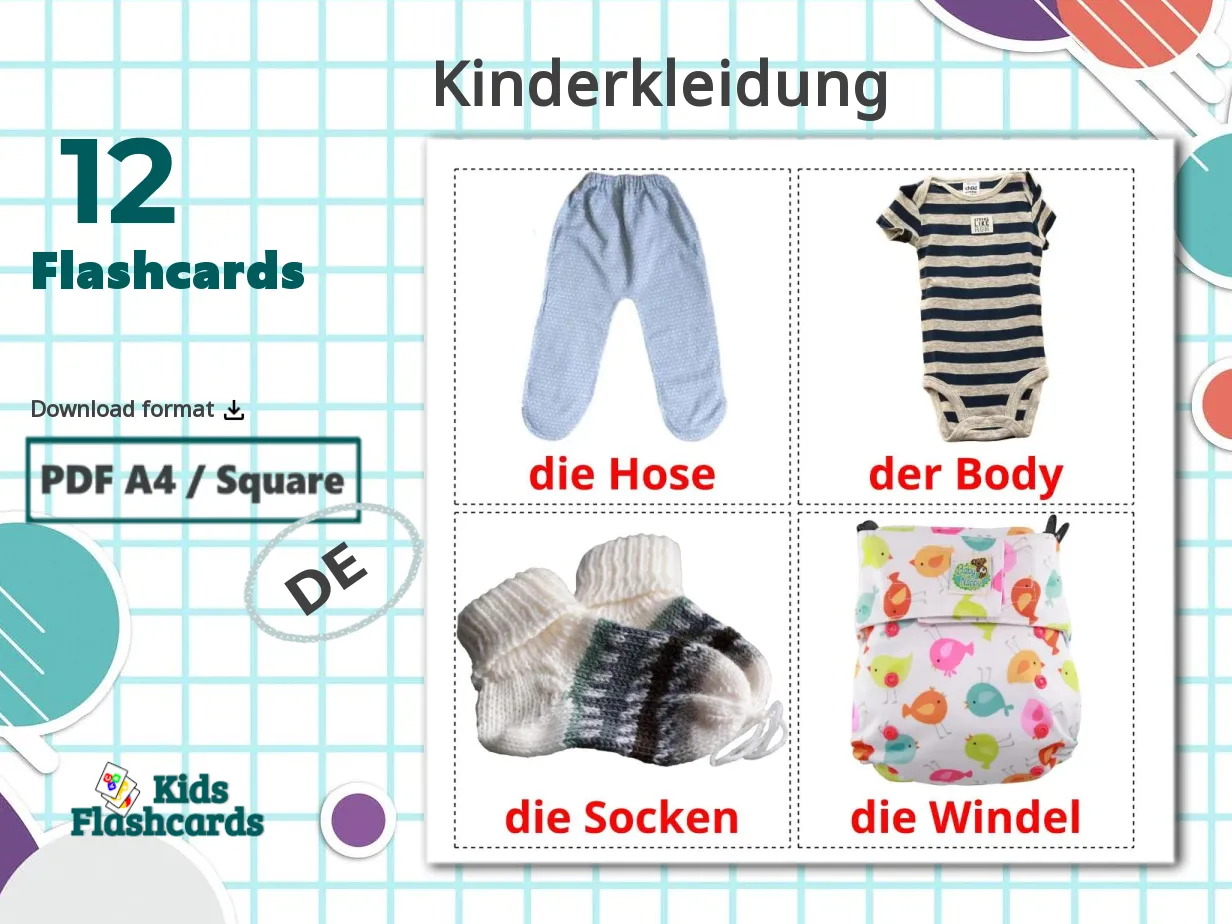 12 Printable Baby clothes Flashcards in German (Free PDF)