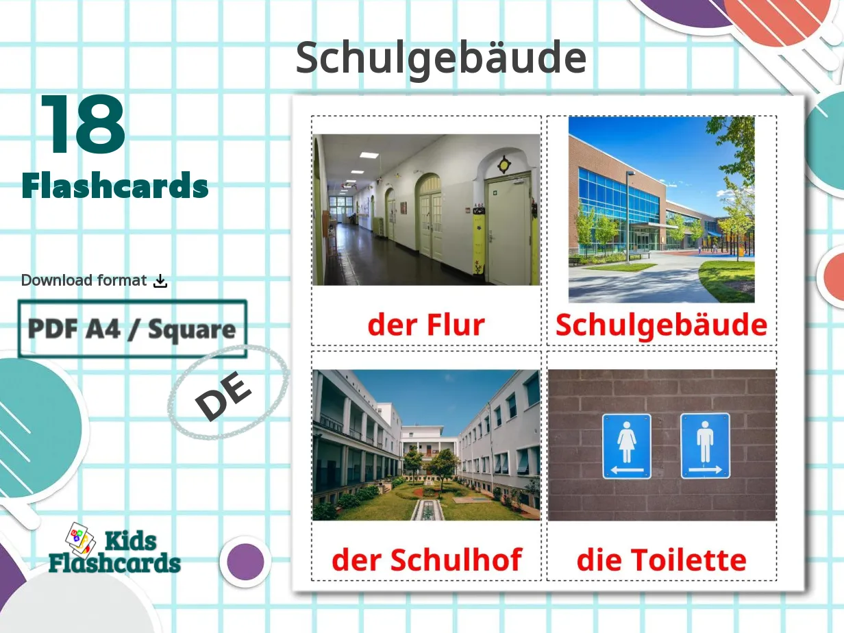 18 Printable School building Flashcards in German (Free PDF)