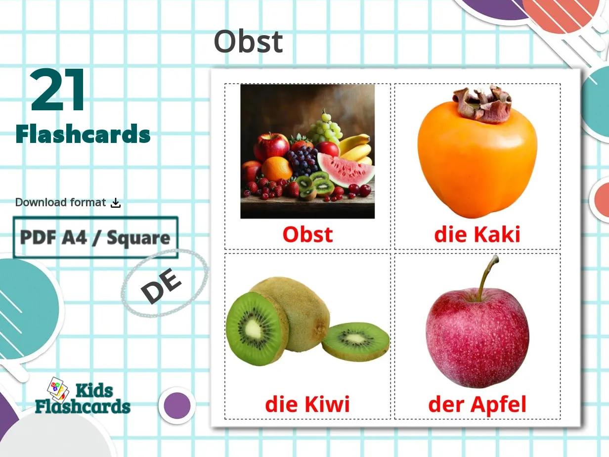 21 Printable Fruits Flashcards in German (Free PDF)