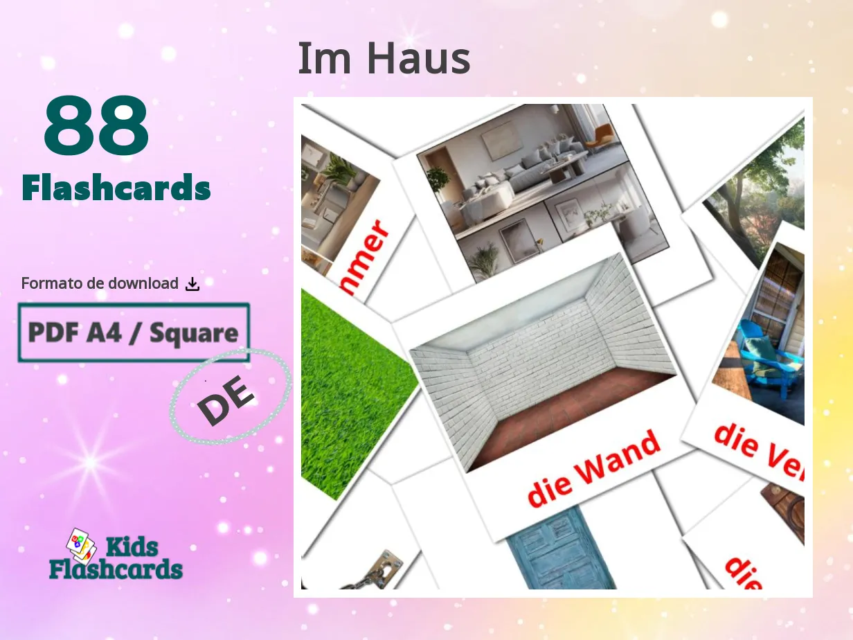 88 Flashcards de Casa GRÁTIS em Alemão | 4 PDFs imprimíveis