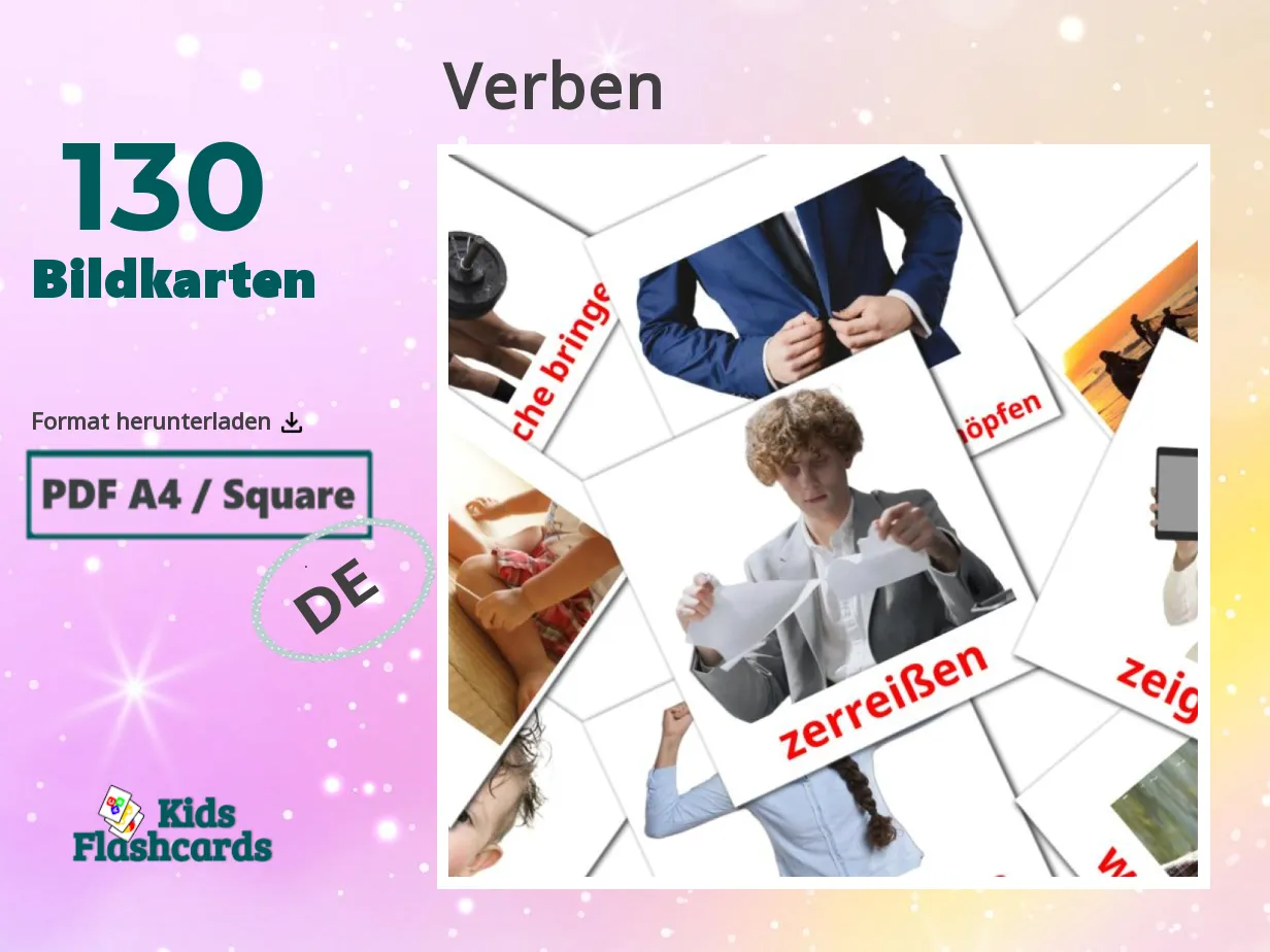 130 Verben Bildkarten auf Deutsch | KOSTENLOSE druckbare PDFs