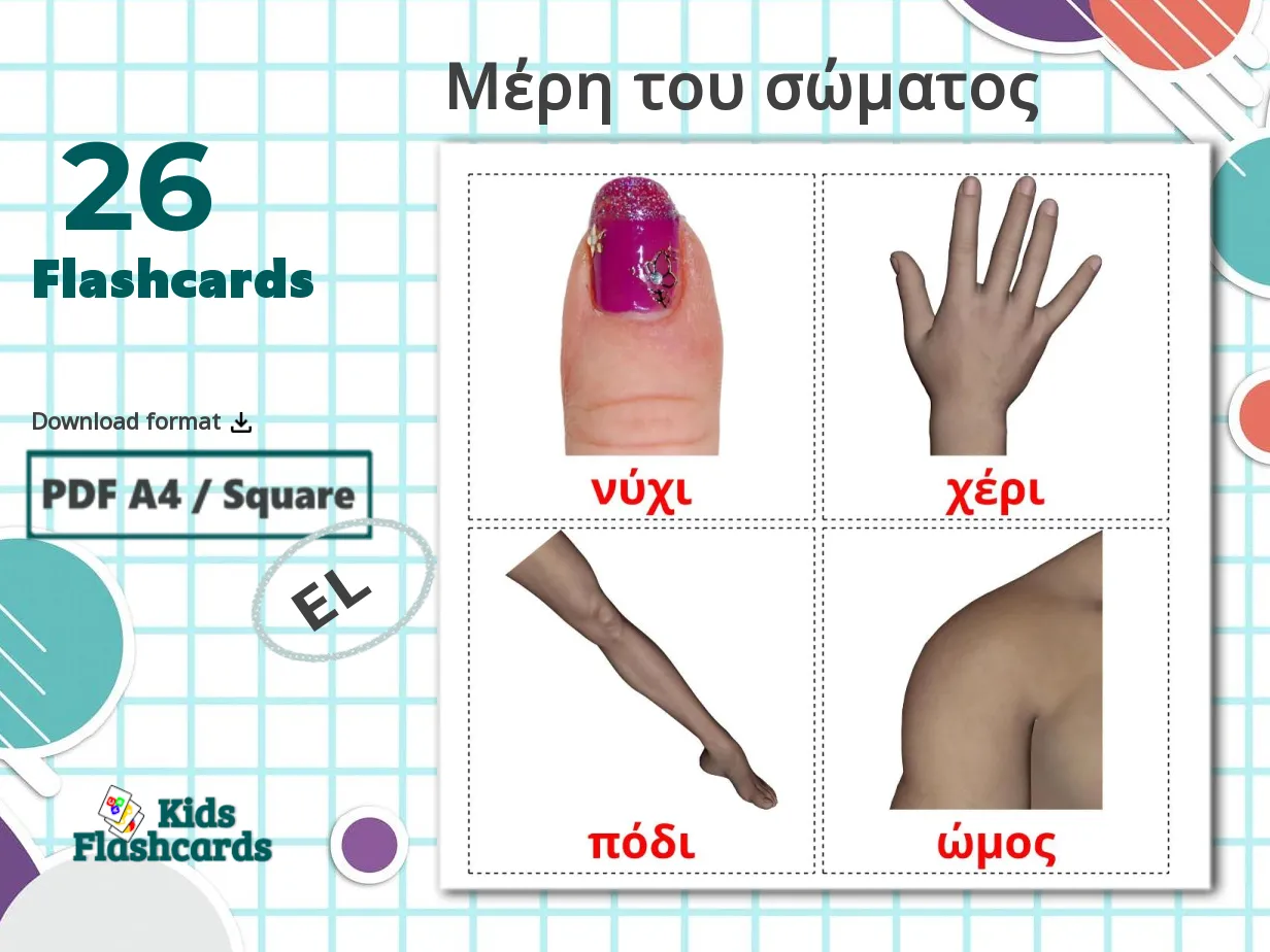 26 Printable Body Parts Flashcards in Greek (Free PDF)
