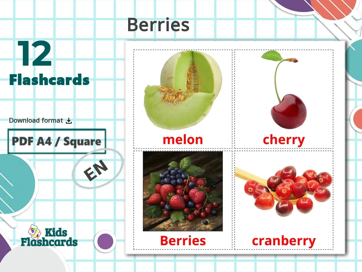12 Printable Berries Flashcards in English (Free PDF)