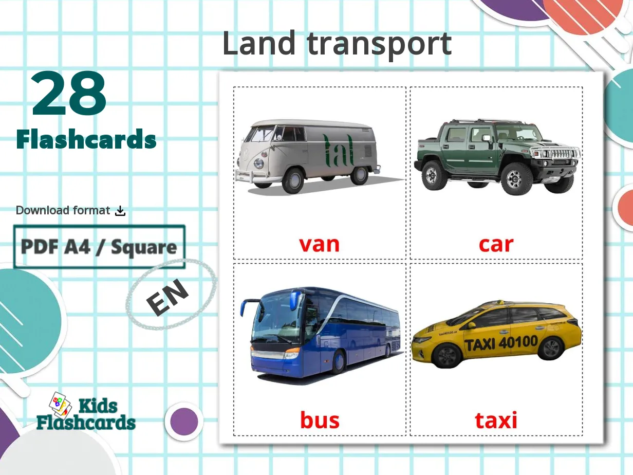 28 Printable Land transport Flashcards in English (Free PDF)
