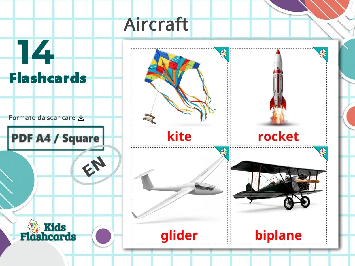 14 Flashcard GRATUITE sui Aereo in 4 Formati PDF | Immagini in Inglese