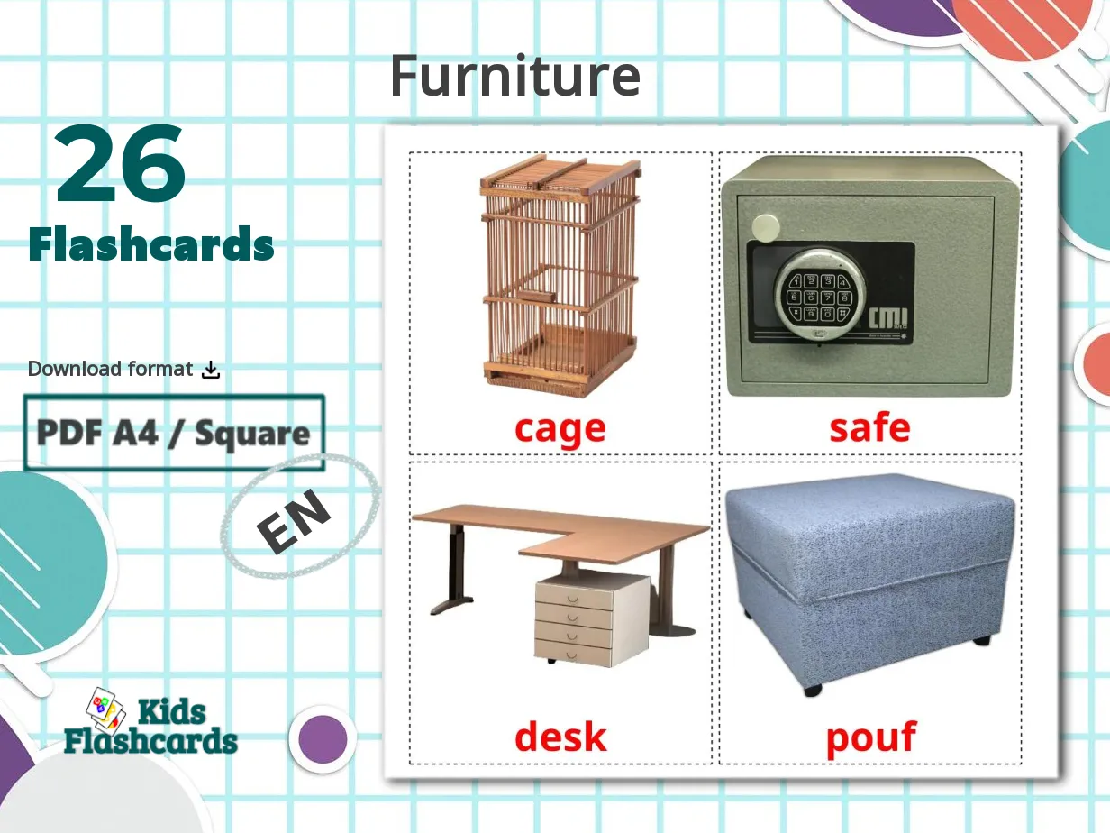 26 Printable Furniture Flashcards in English (Free PDF)