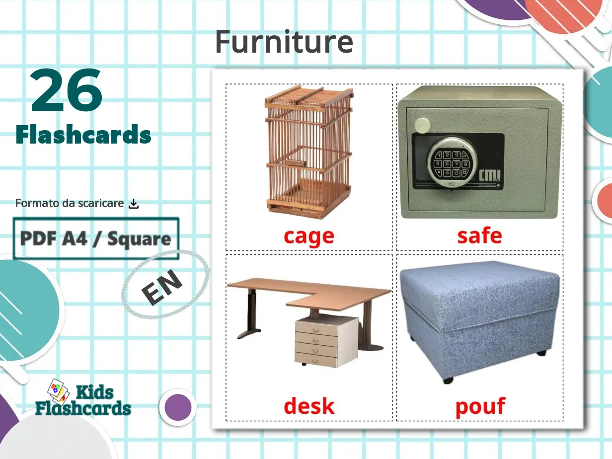 26 Flashcard GRATUITE sui Mobilia in 4 Formati PDF | Immagini in Inglese