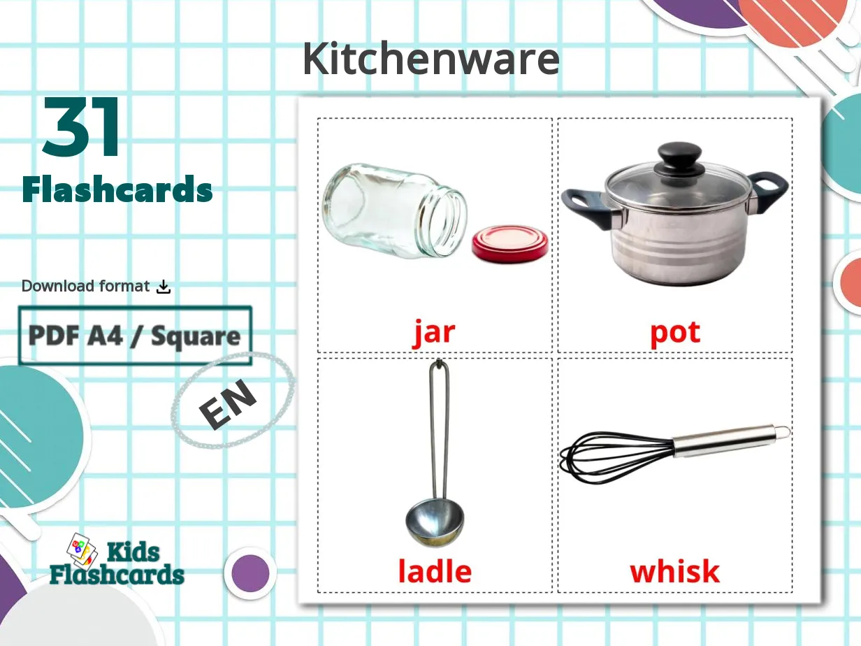 31 Printable Kitchenware Flashcards in English (Free PDF)
