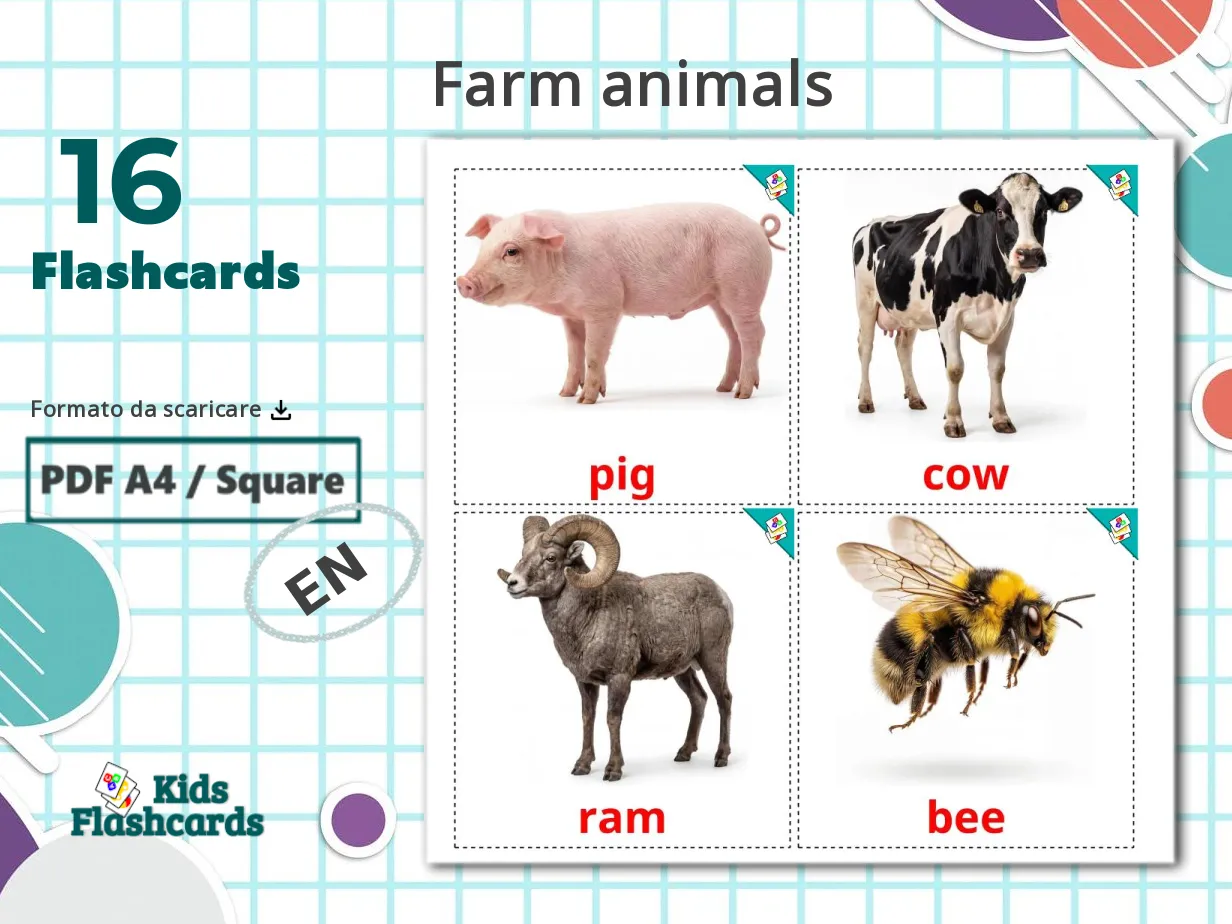 16 Flashcard GRATUITE sui Animali da fattoria in 4 Formati PDF ...