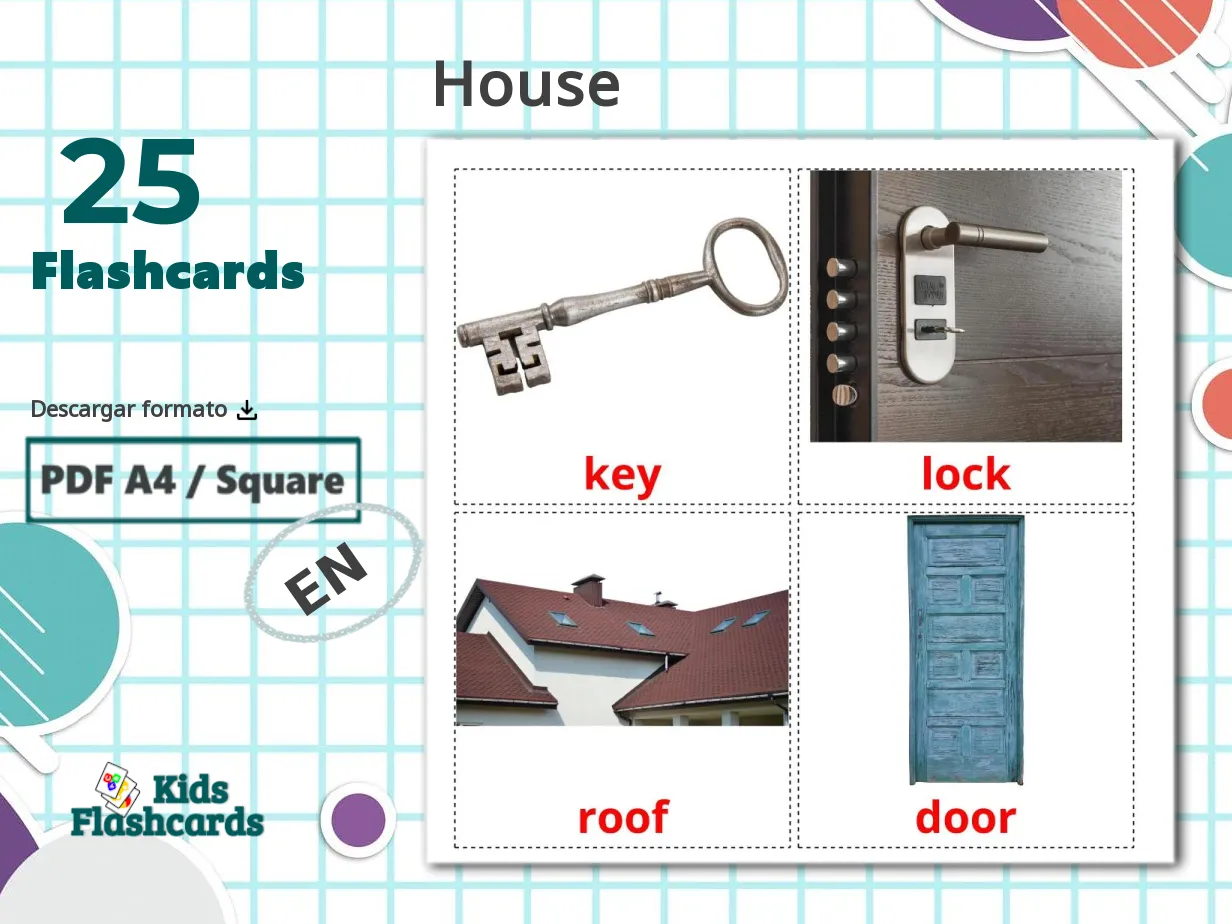 25 Tarjetas de Aprendizaje de La casa GRATIS en PDF | Imágenes en Inglés