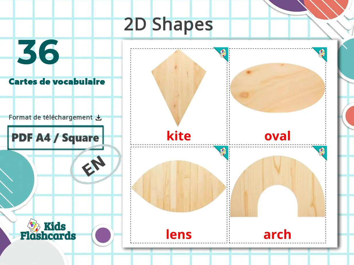 36 Cartes de Vocabulaire pour Enfants GRATUITES Formes en 2 Dimensions ...