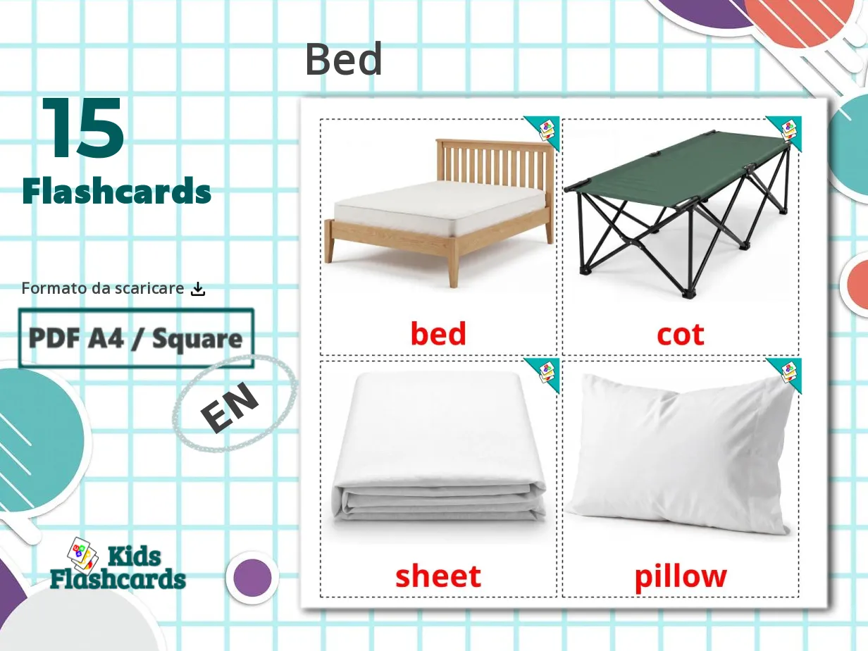 15 Flashcard GRATUITE sui Letto in 4 Formati PDF | Immagini in Inglese