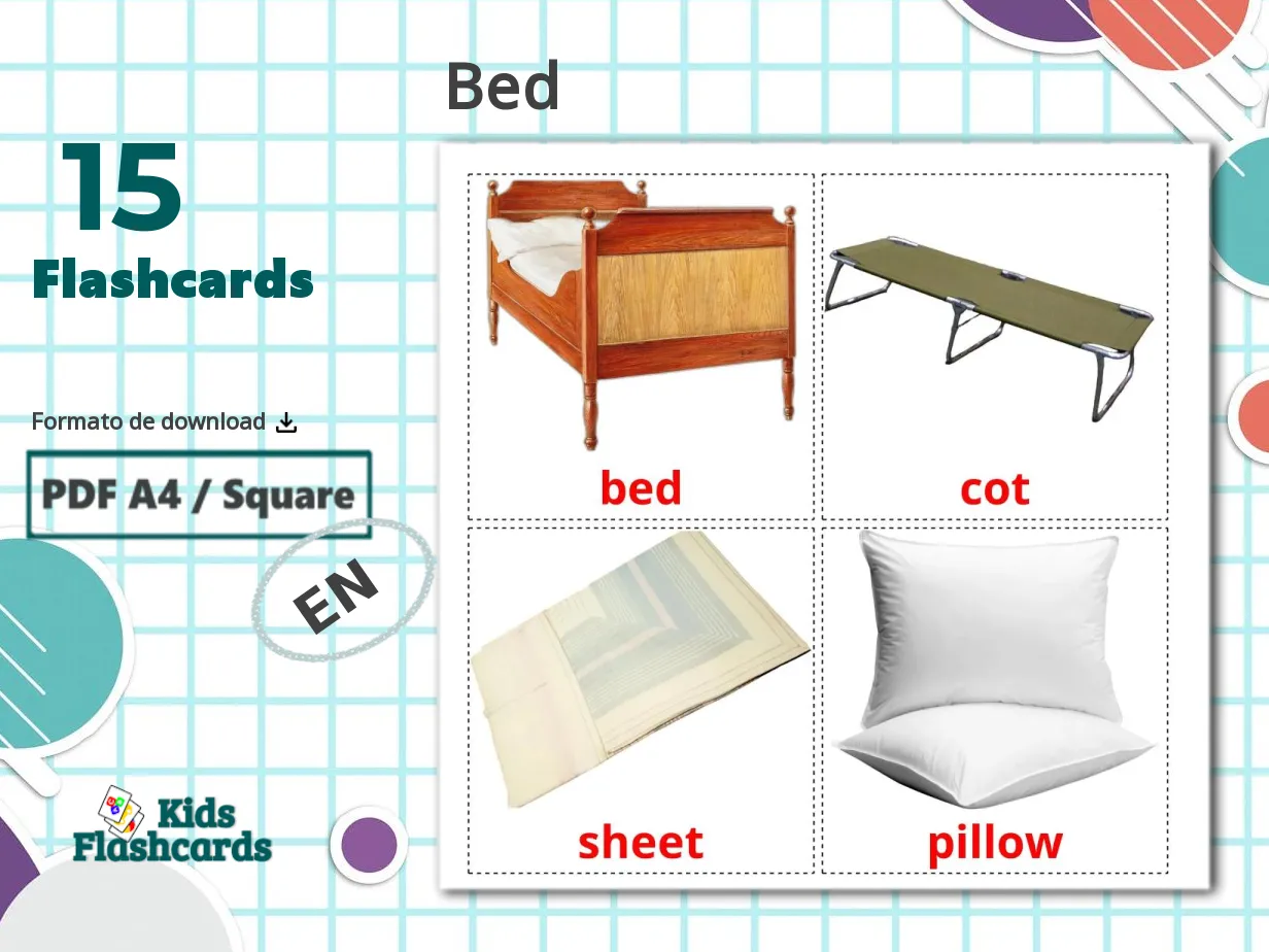15 Cartões linguagem de Cama GRÁTIS em 4 formatos PDF | Inglês Pictures