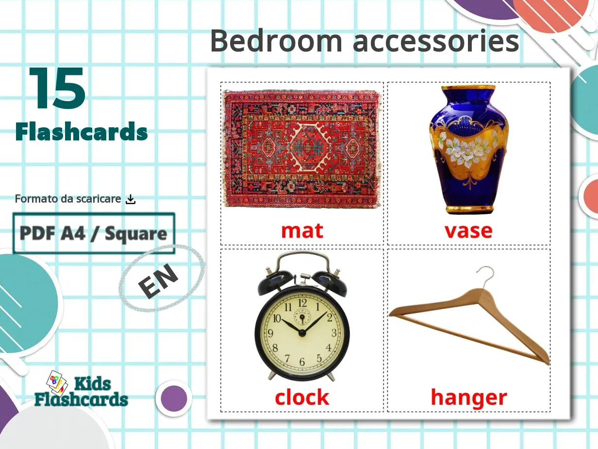 15 Flashcard GRATUITE sui Accessori per la camera da letto in 4 Formati ...