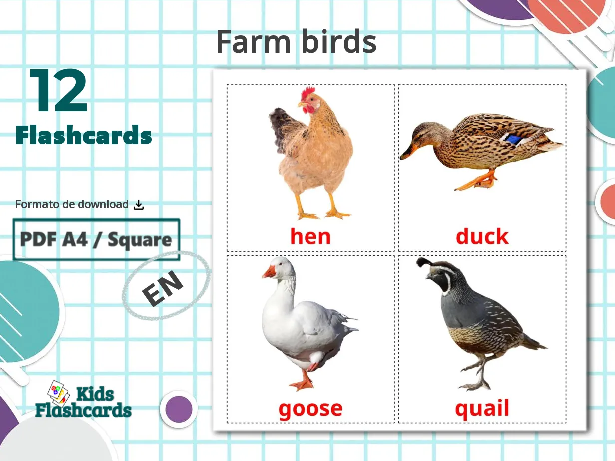 12 Cartões linguagem de Aves da Quinta GRÁTIS em 4 formatos PDF ...