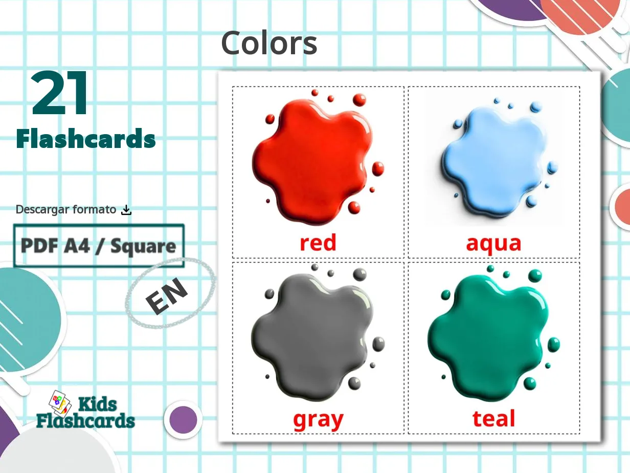 21 Tarjetas de Aprendizaje de Colores GRATIS en PDF | Imágenes en Inglés