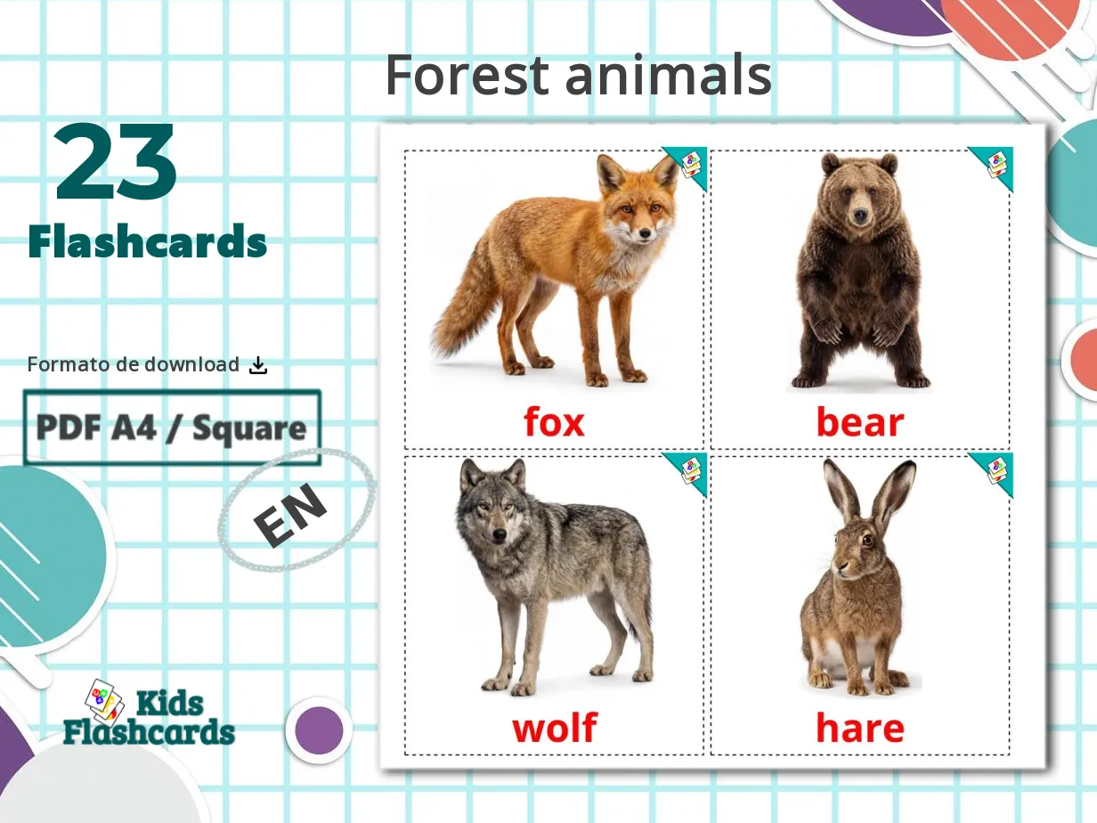 23 Cartões linguagem de Animais da Floresta GRÁTIS em 4 formatos PDF ...