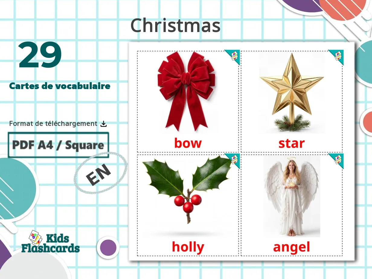 29 Cartes de Vocabulaire pour Enfants GRATUITES Noël à Imprimer en ...