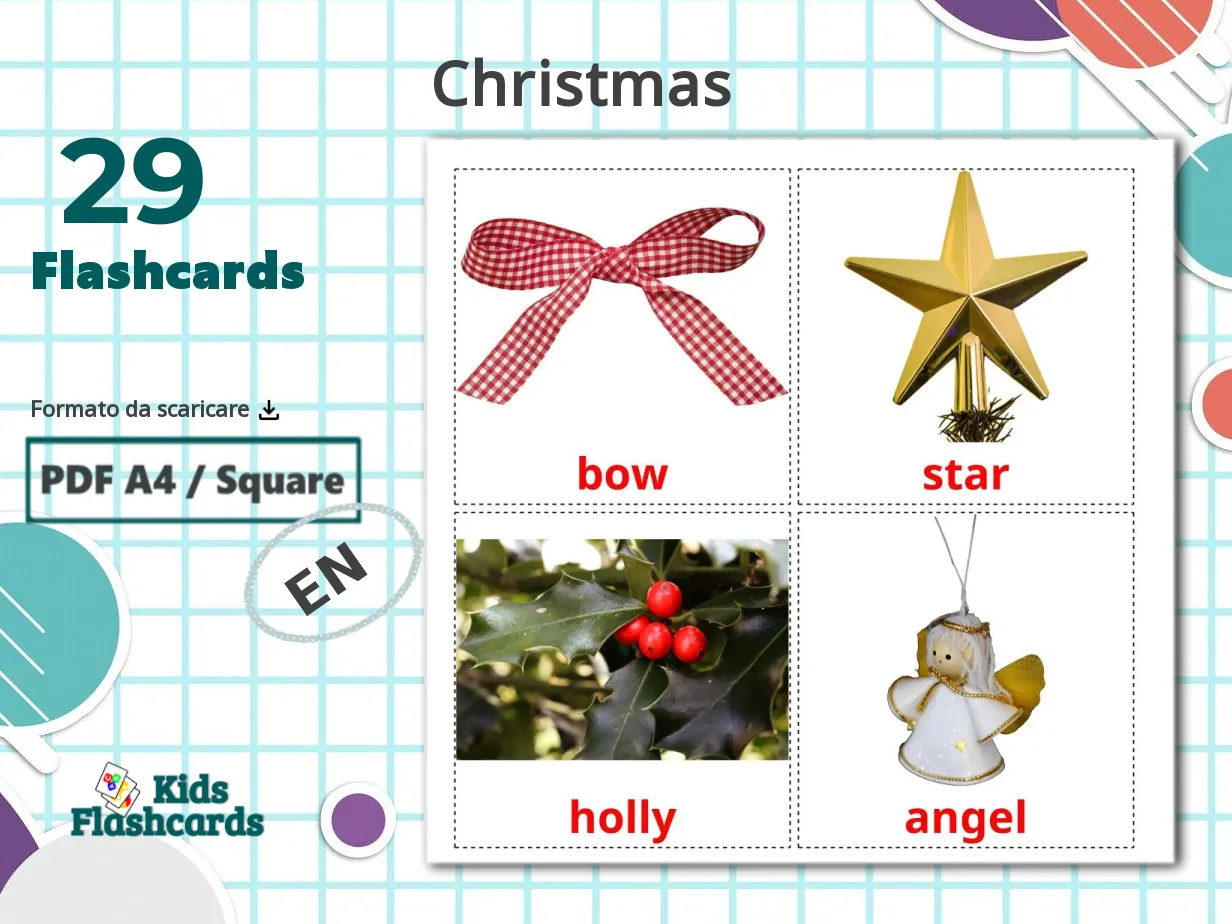 29 Flashcard GRATUITE sui Natale in 4 Formati PDF | Immagini in Inglese