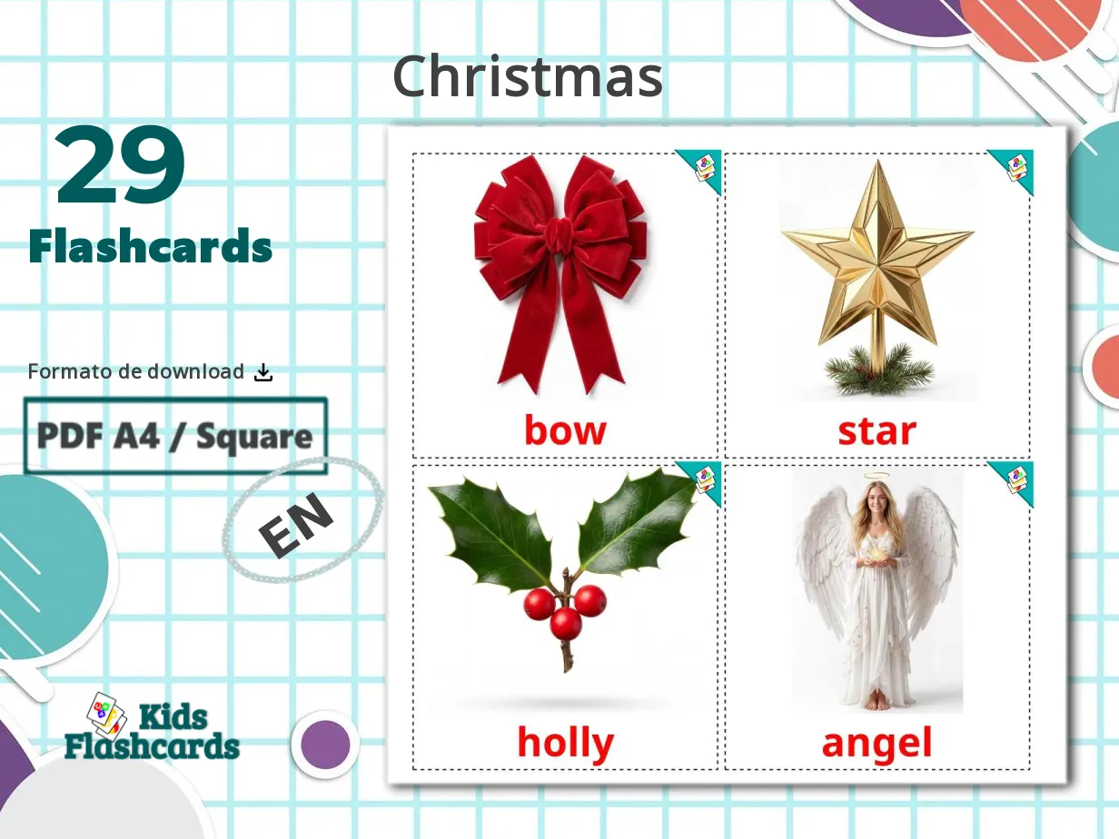 29 Cartões linguagem de Natal GRÁTIS em 4 formatos PDF | Inglês Pictures