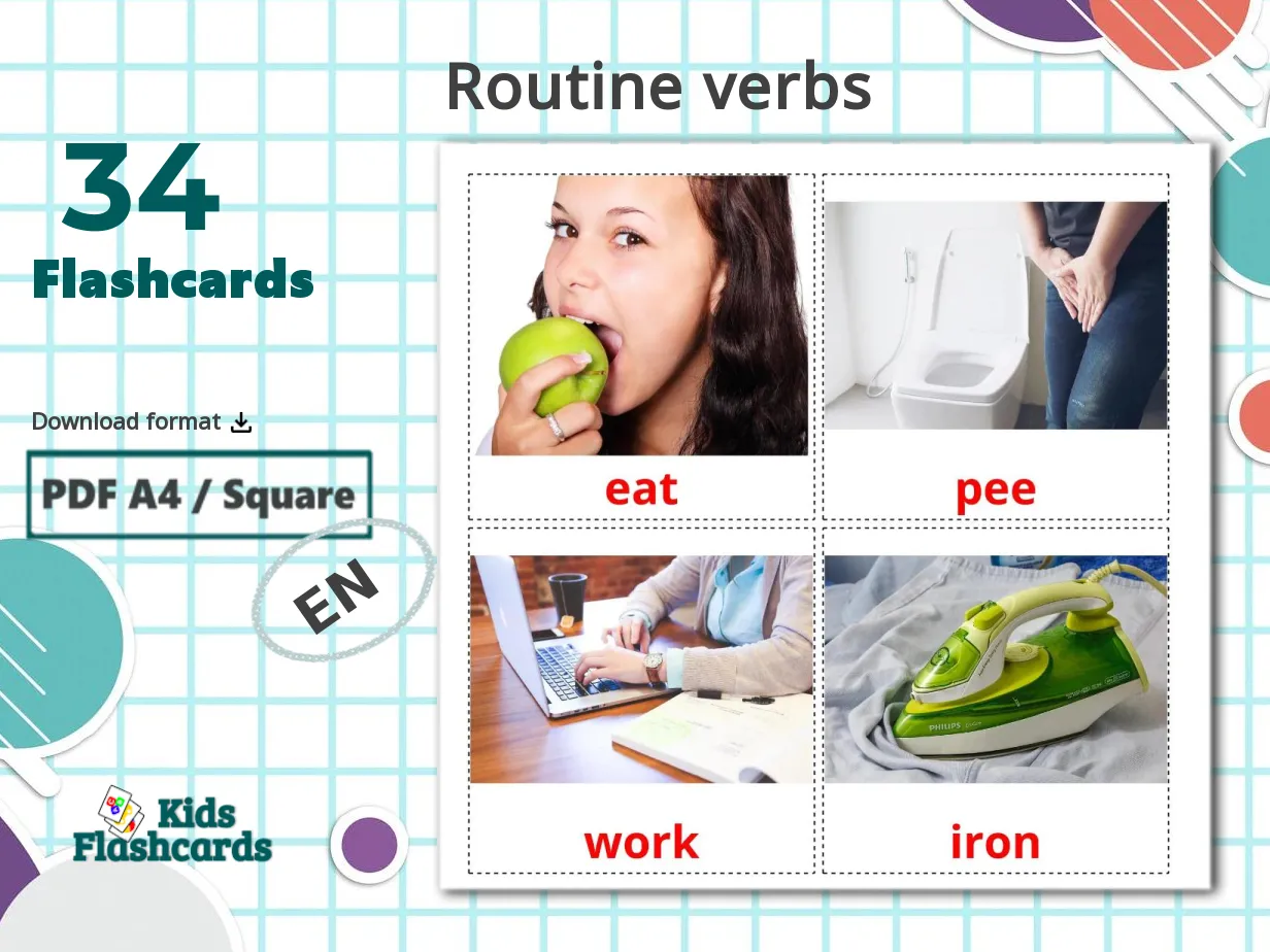 34 Printable Routine verbs Flashcards in English (Free PDF)