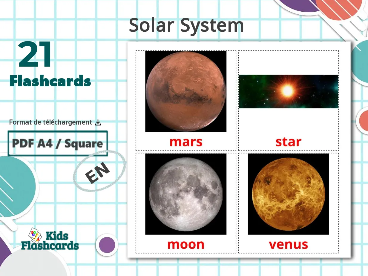 21 Cartes de Vocabulaire pour Enfants GRATUITES Système solaire à ...
