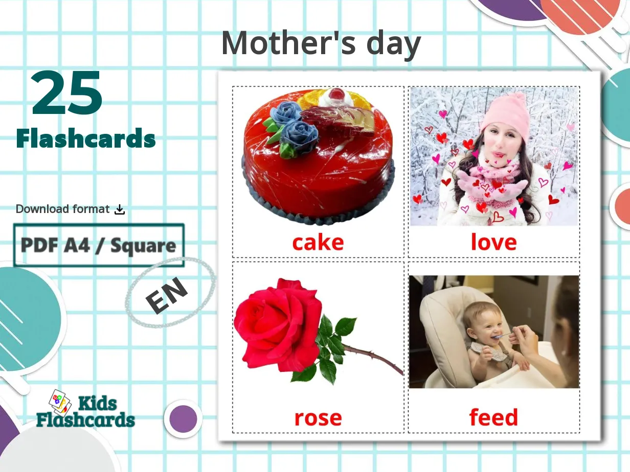 25 Printable Mother's day Flashcards in English (Free PDF)