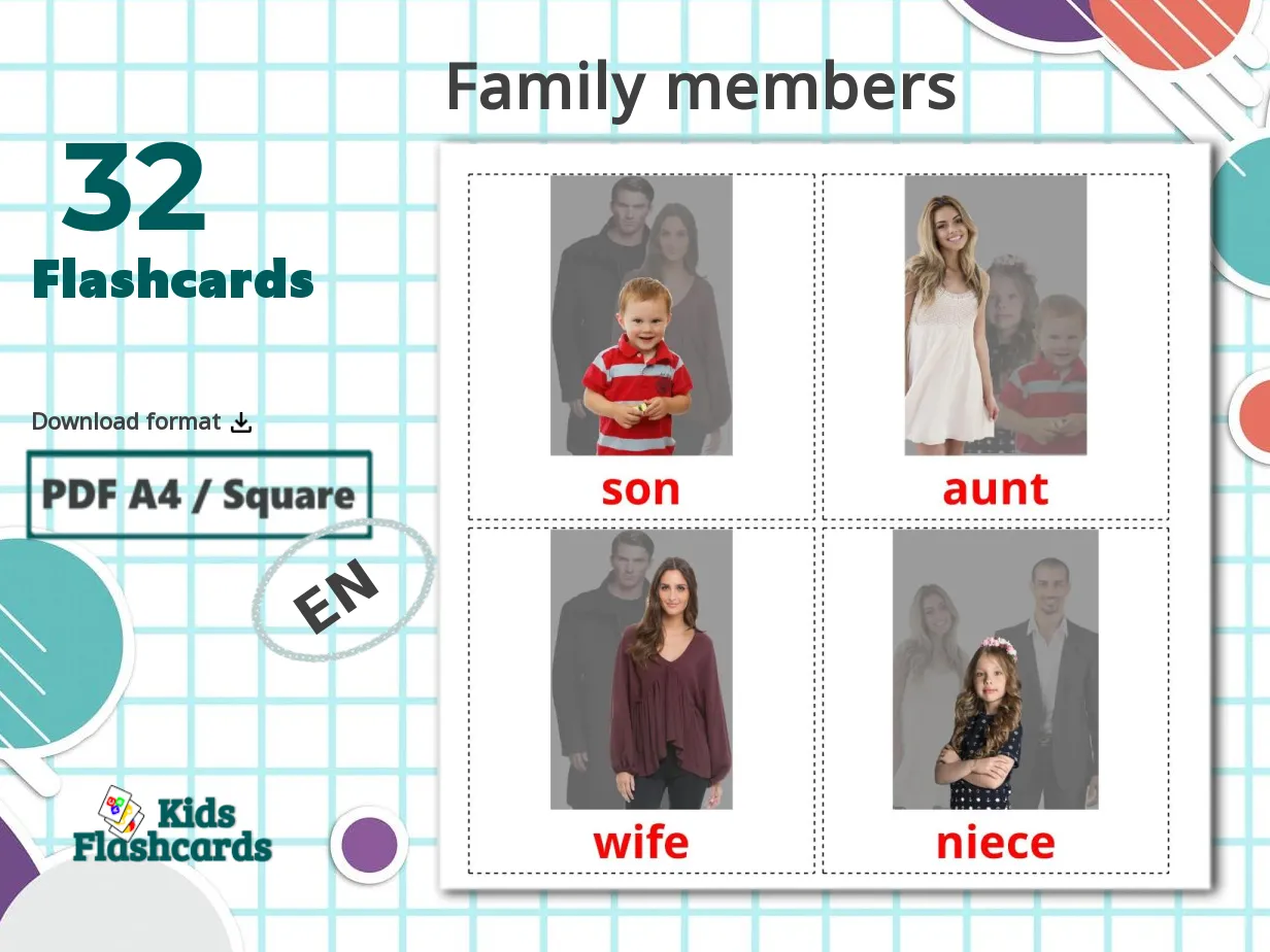 32 Printable Family members Flashcards in English (Free PDF)