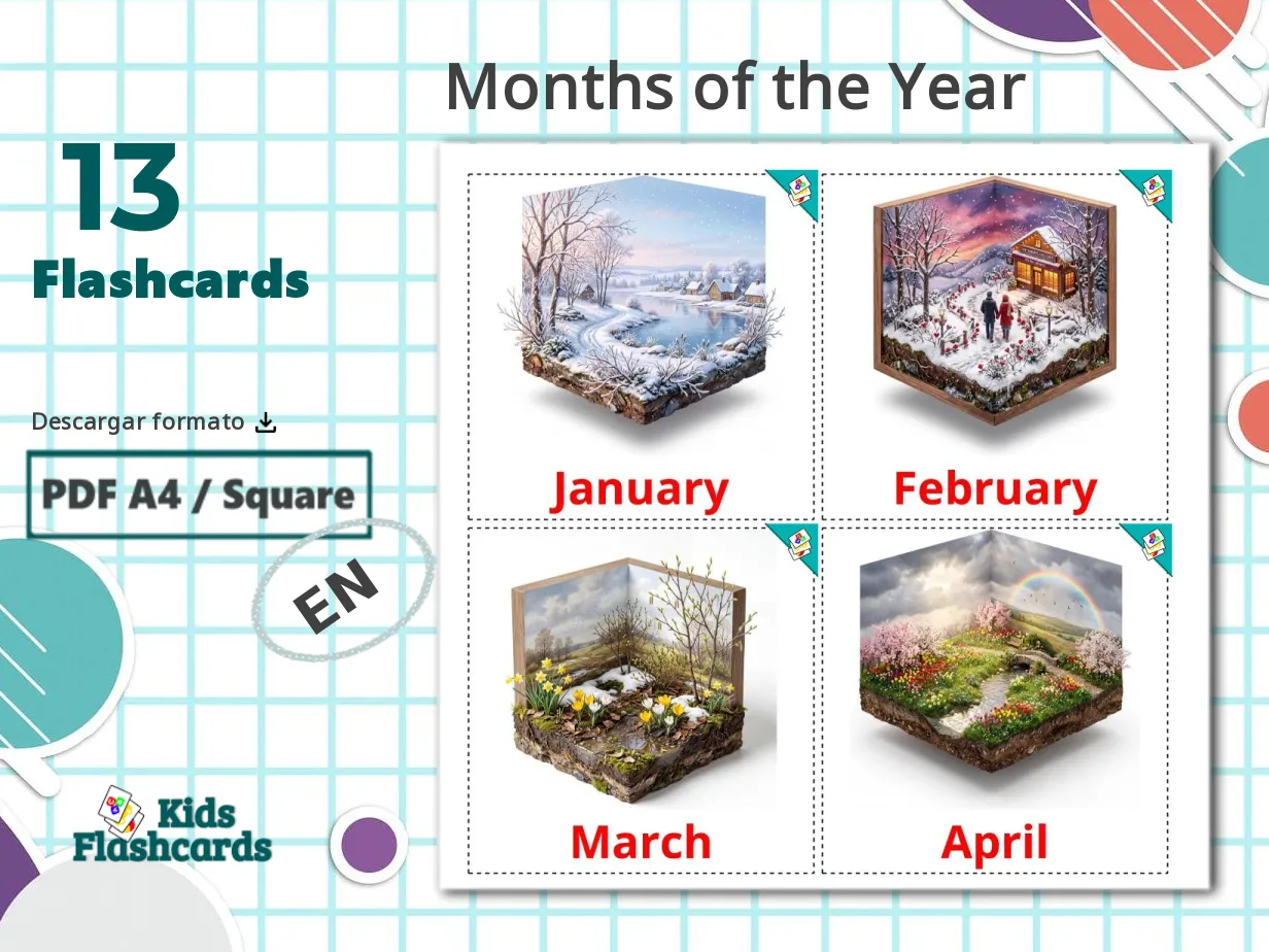 13 Tarjetas de Aprendizaje de Meses del año GRATIS en PDF | Imágenes en ...