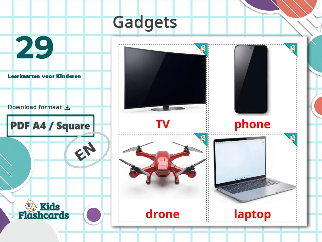 29 GRATIS Gadgets Leerkaarten voor Kinderen in 4 PDF formaten | Engels ...