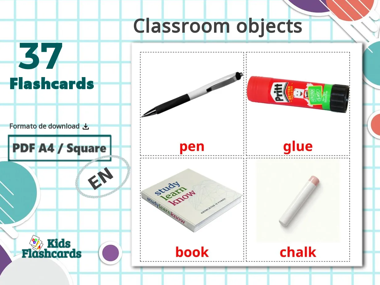 37 Cartões linguagem de Objetos de sala de aula GRÁTIS em 4 formatos ...