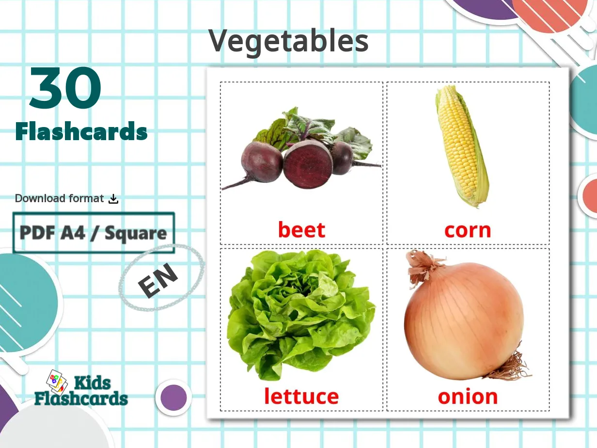 30 Printable Vegetables Flashcards in English (Free PDF)